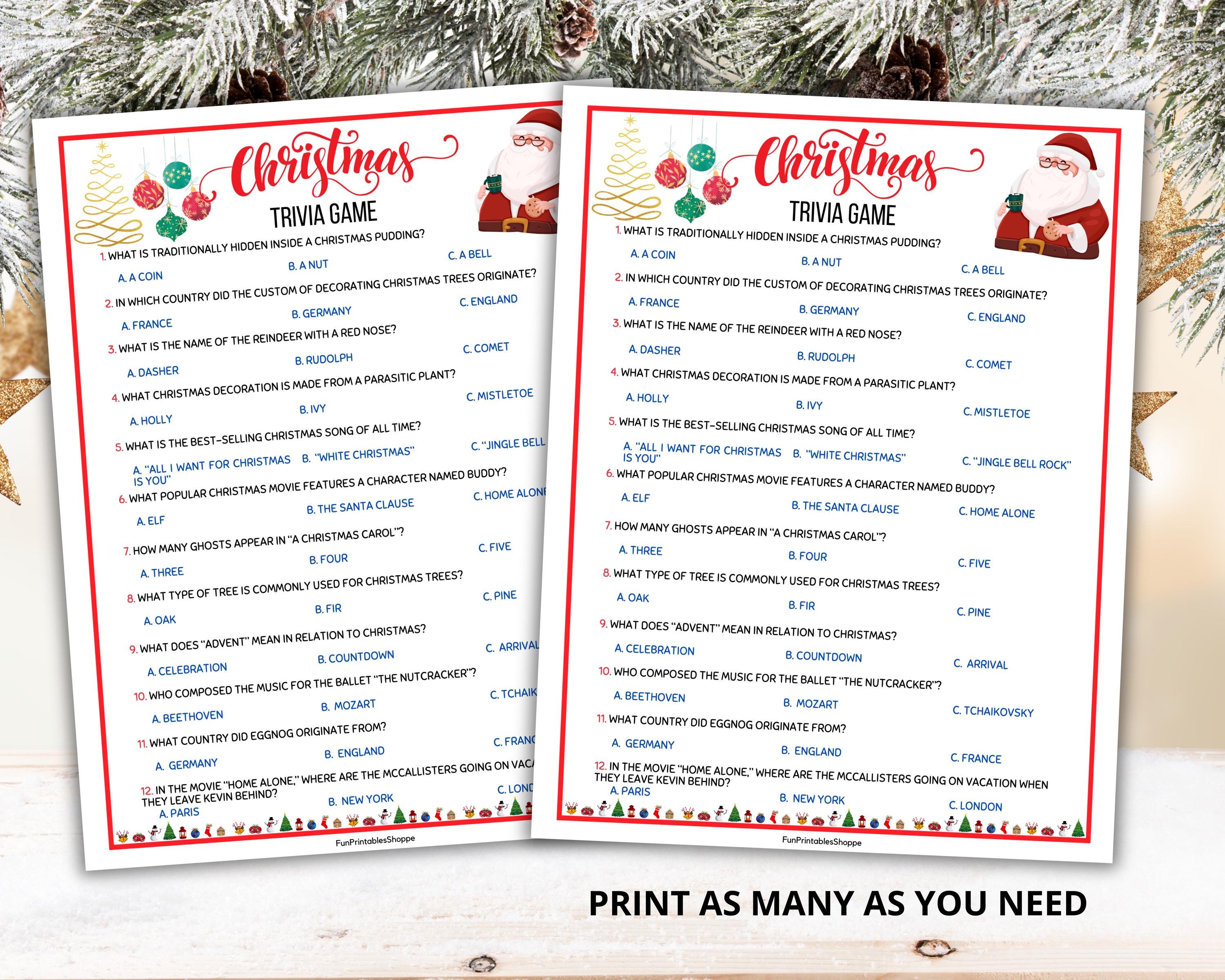 Christmas Trivia Game,holiday Trivia Questions,fun Christmas Quiz ...
