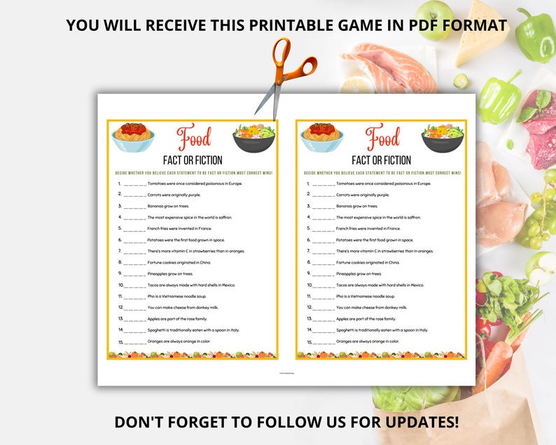 Food Fact or Fiction,food Trivia Game,food Quiz,food True or False ...