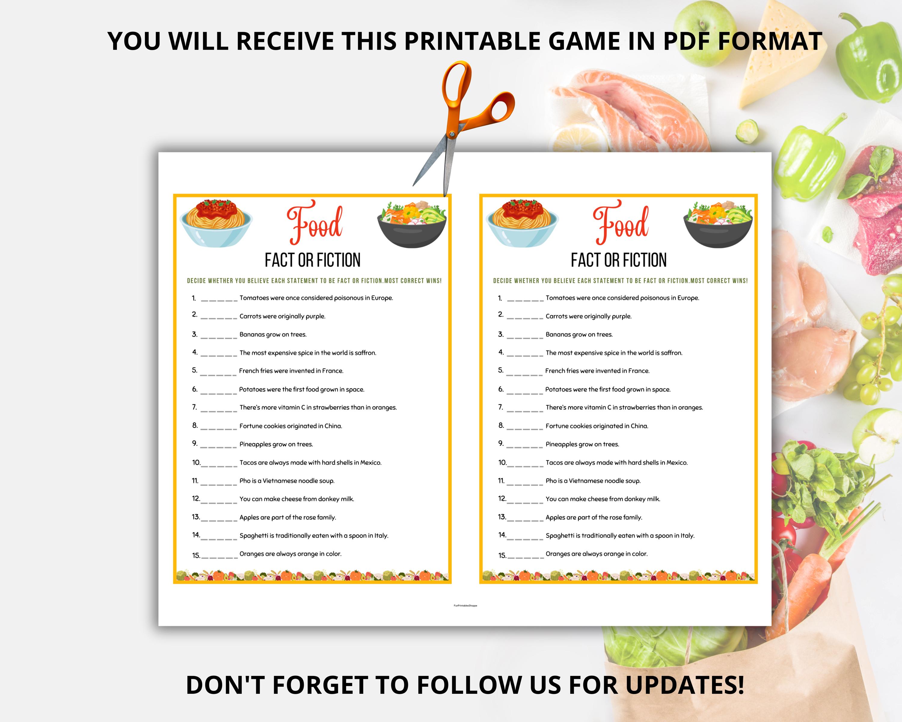 Food Fact or Fiction,food Trivia Game,food Quiz,food True or False ...