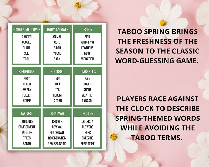 Spring Taboo Game, Spring Printable Game for Family,springtime Game ...