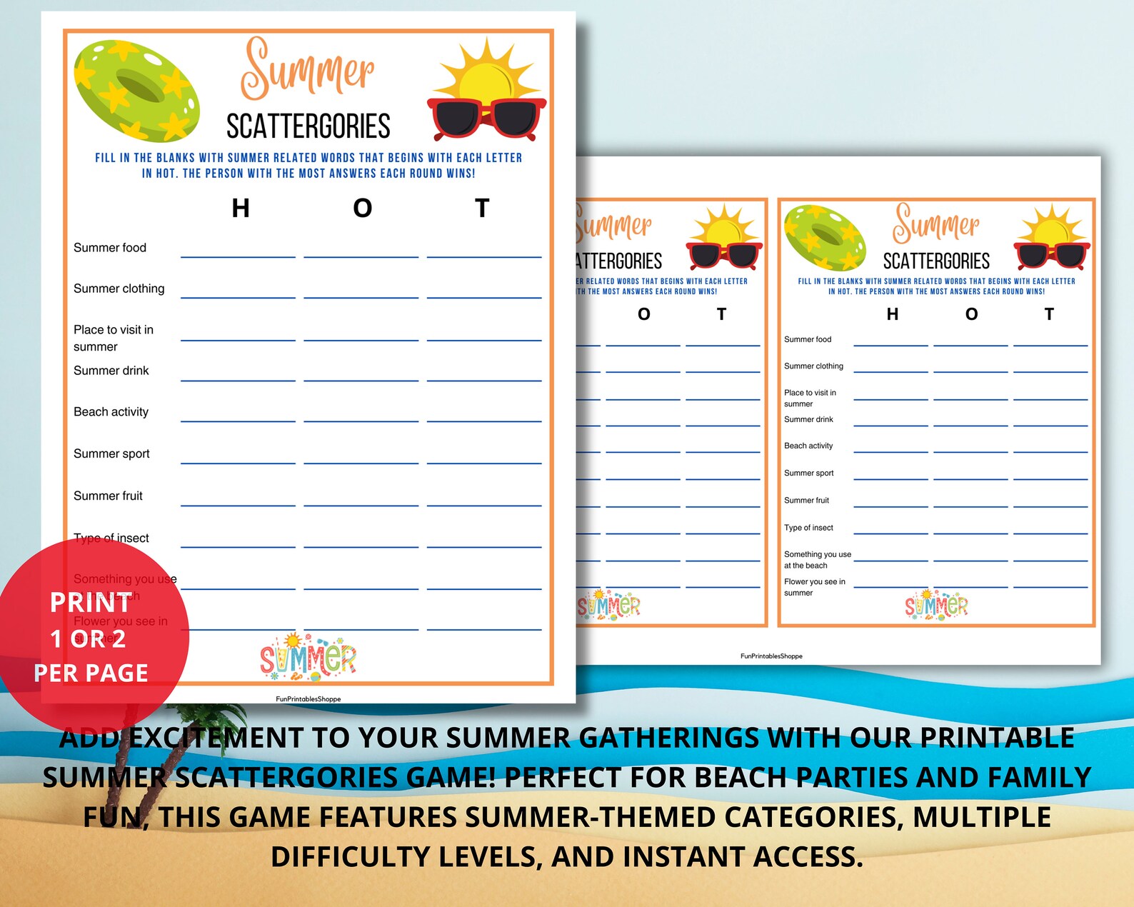 Summer Scattergories Game,summer Family Reunion,summer Fun Game,summer ...