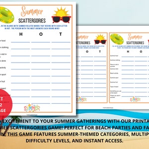 Summer Scattergories Game,summer Family Reunion,summer Fun Game,summer ...