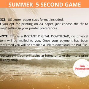 Summer 5 Second Game,summer Party Game,summer Trivia,pool Party Game ...