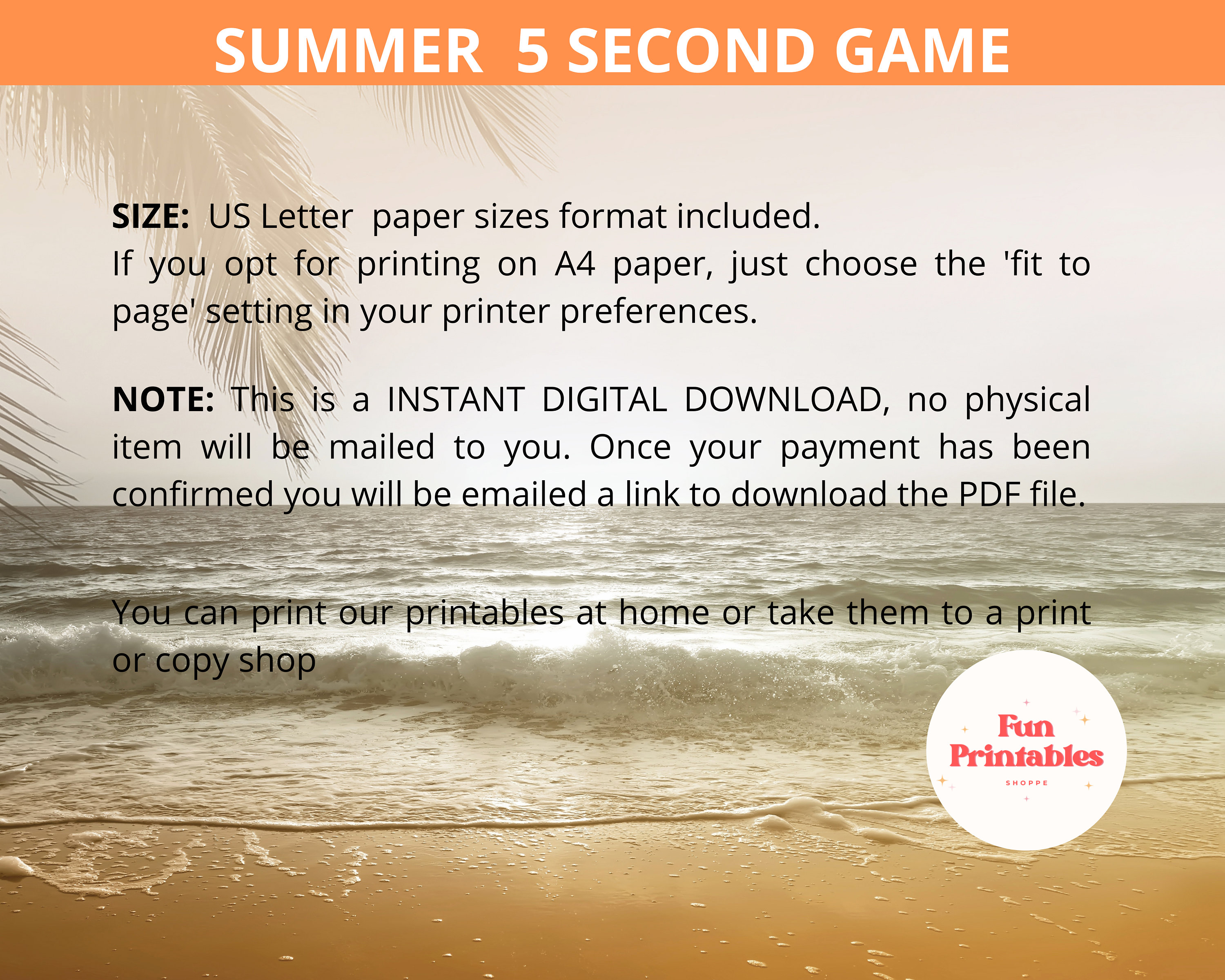 Summer 5 Second Game,summer Party Game,summer Trivia,pool Party Game ...
