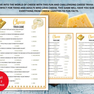 Cheese Trivia Game,printable Cheese Trivia,cheese Party Game,food ...