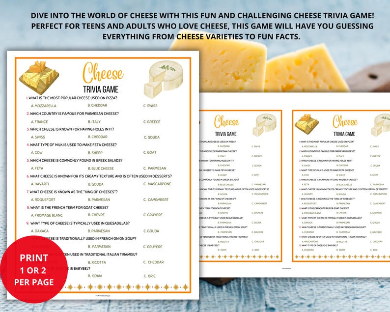 Cheese Trivia Game,printable Cheese Trivia,cheese Party Game,food ...
