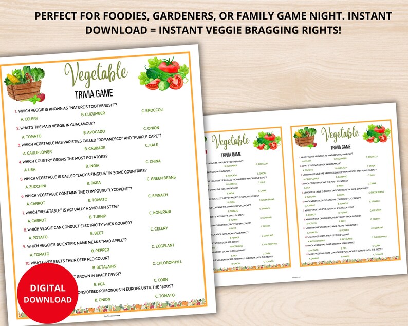 Vegetable Trivia Game,food Trivia,veggies Quiz,plant Trivia,nature ...