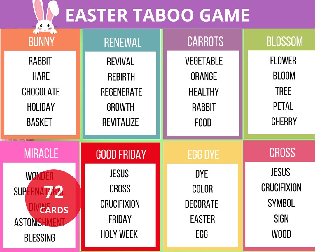 Easter Taboo Cards,easter Party Game,easter Activity,easter Taboo Word ...