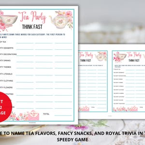 Tea Party Trivia,tea Party Games,tea Party Think Fast,tea Party ...