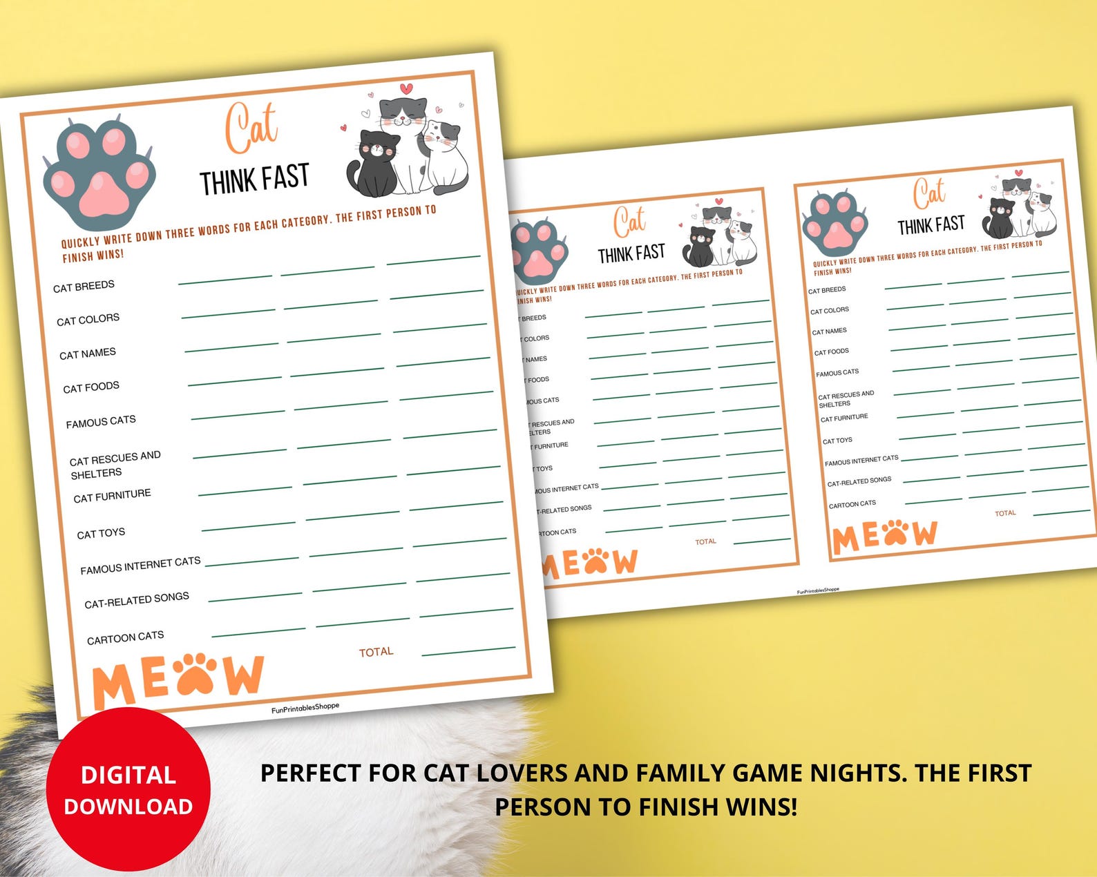 Cat Think Fast Game,cat Party Activity,cat Birthday Party,pets Game,cat ...