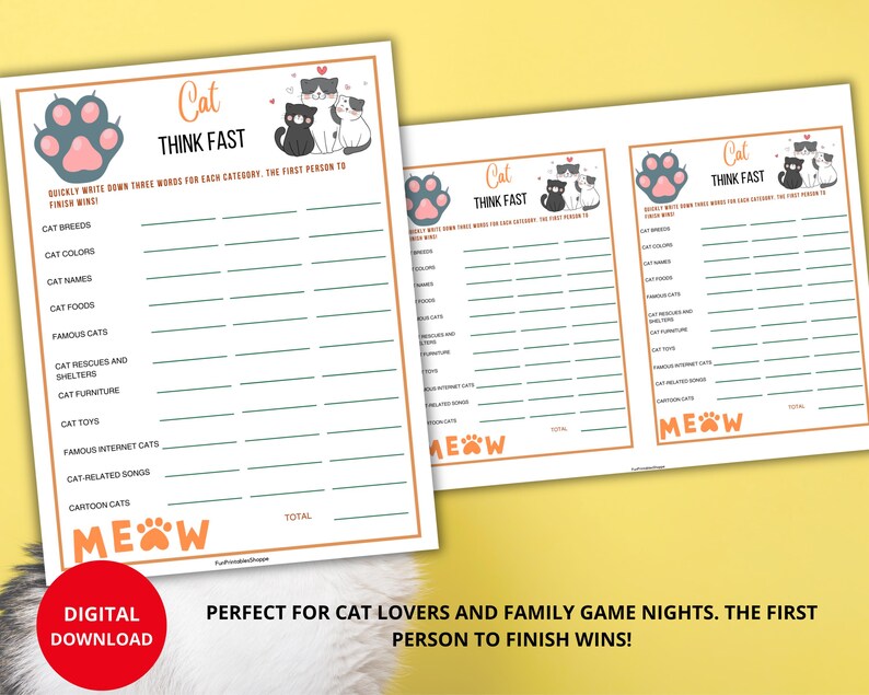 Cat Think Fast Game,cat Party Activity,cat Birthday Party,pets Game,cat ...