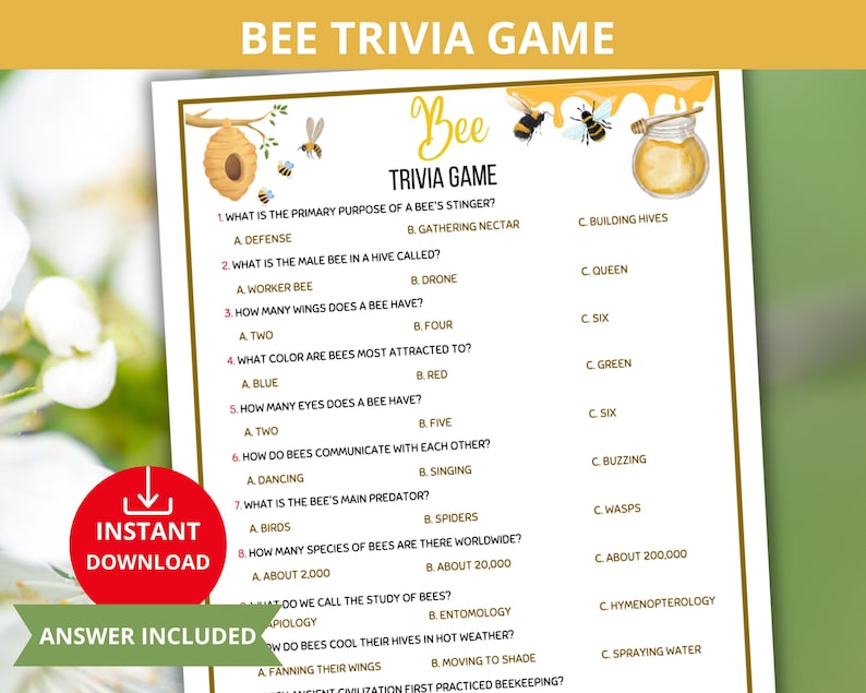 Bee Trivia Game,honey Bee Trivia,bee Quiz,bugs Trivia,animals Quiz ...