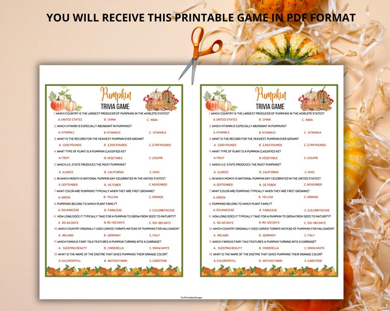 Pumpkin Trivia Game,fall Trivia,autumn Trivia,pumpkin Quiz,october ...