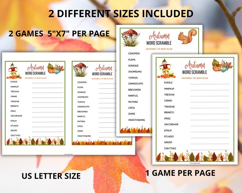Fall Word Scramble,autumn Word Scramble,fall Activity,family Game ...