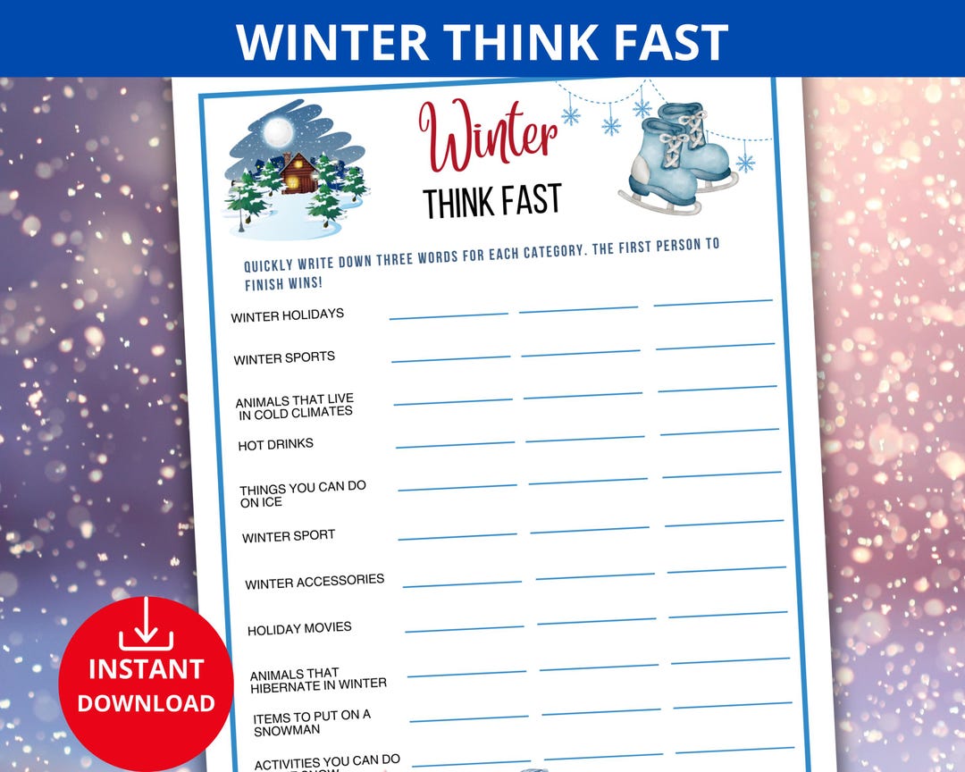 Winter Think Fast Game,winter Word Party Game,winter Office Game,winter ...
