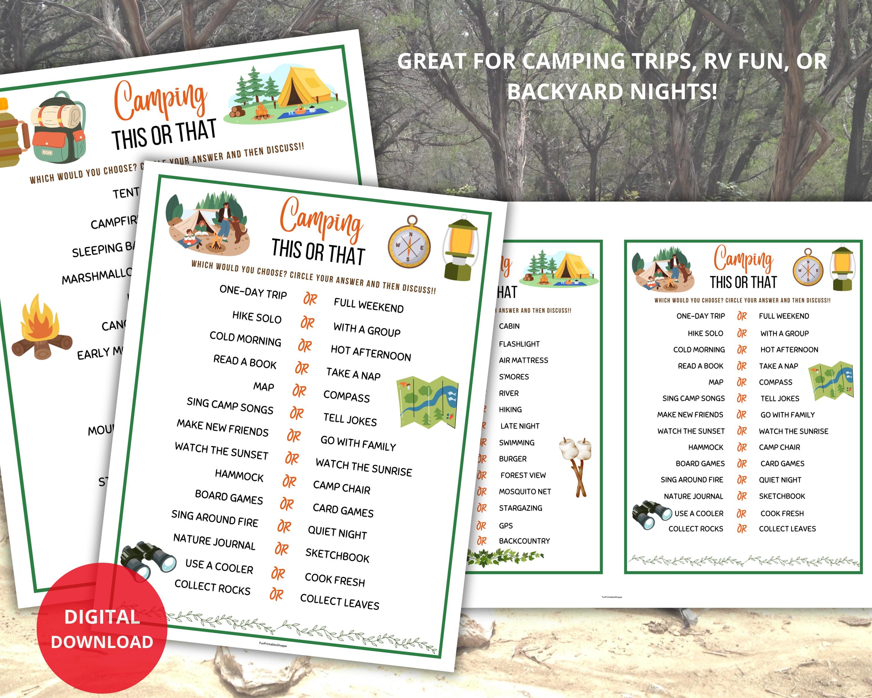 Camping This or That,campground Games,would You Rather,camping Party ...