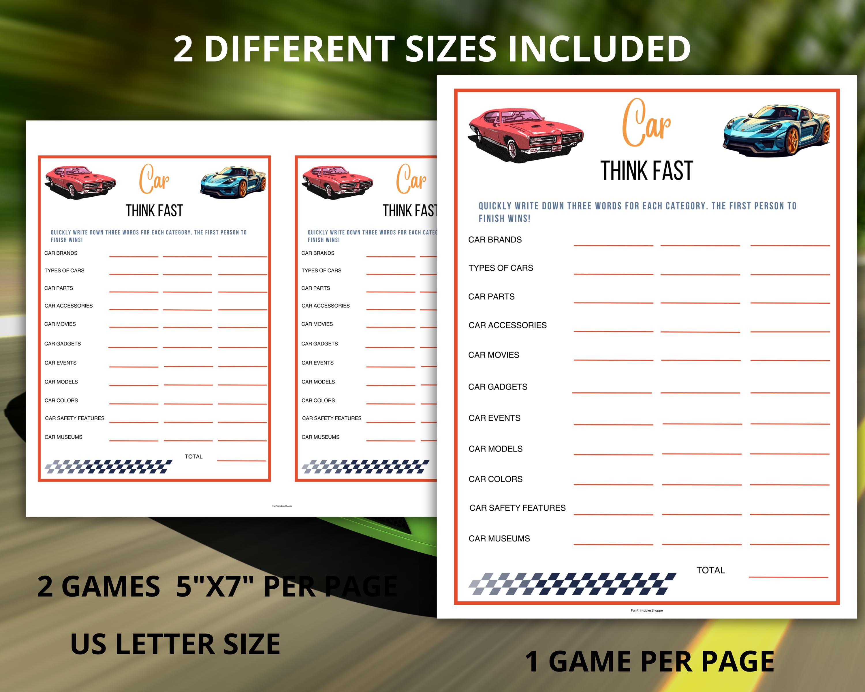 Car Think Fast Game,car Trivia Game,car Party Idea,auto Trivia,vehicle ...