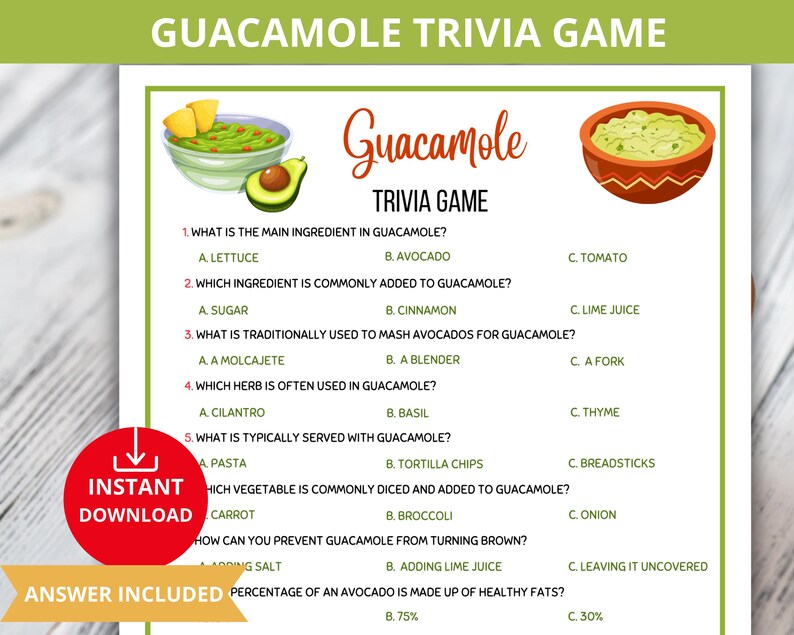 Mexican Food Trivia,mexican Party Game,fiesta Trivia Games,taco Party ...