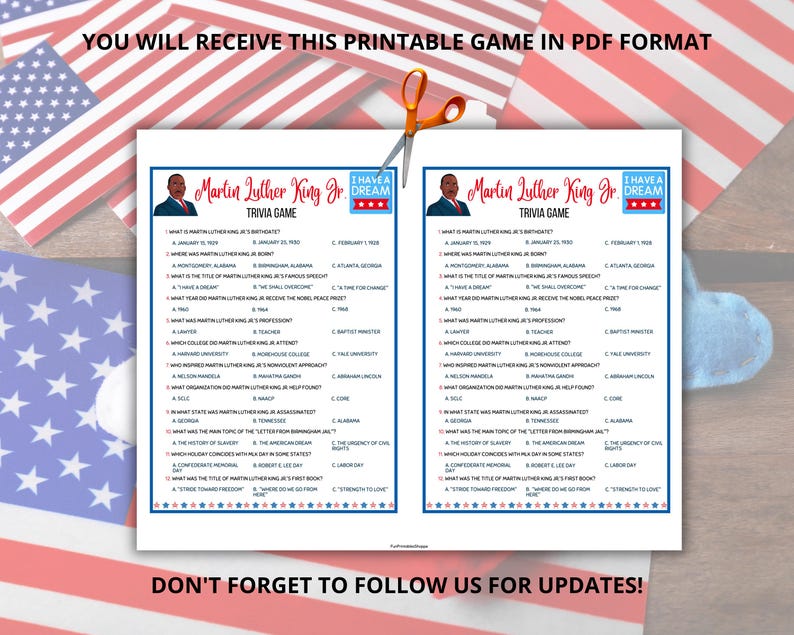 Martin Luther King Jr Trivia Game,mlk Jr Day Trivia,america History ...