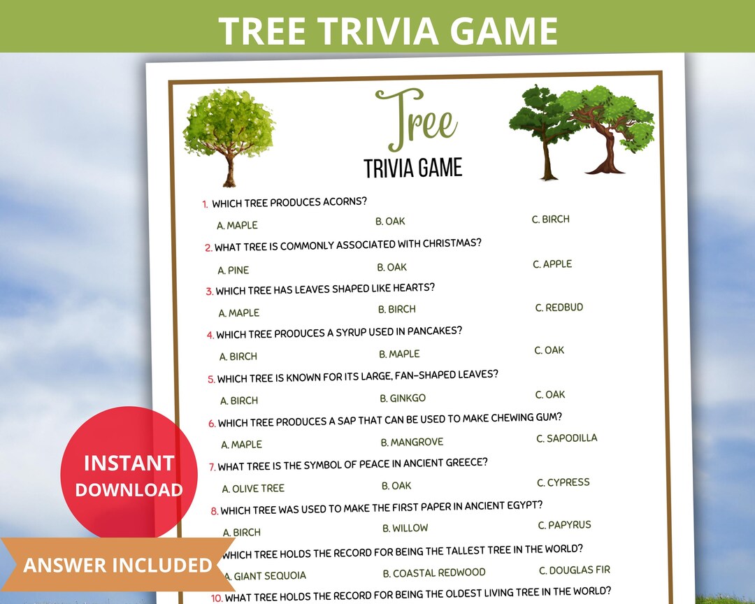 Tree Trivia Game,nature Trivia,tree Quiz,teen Party Games,plant Trivia ...