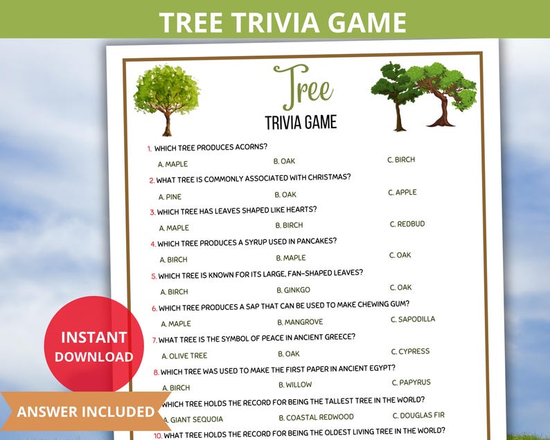Tree Trivia Game,nature Trivia,tree Quiz,teen Party Games,plant Trivia ...