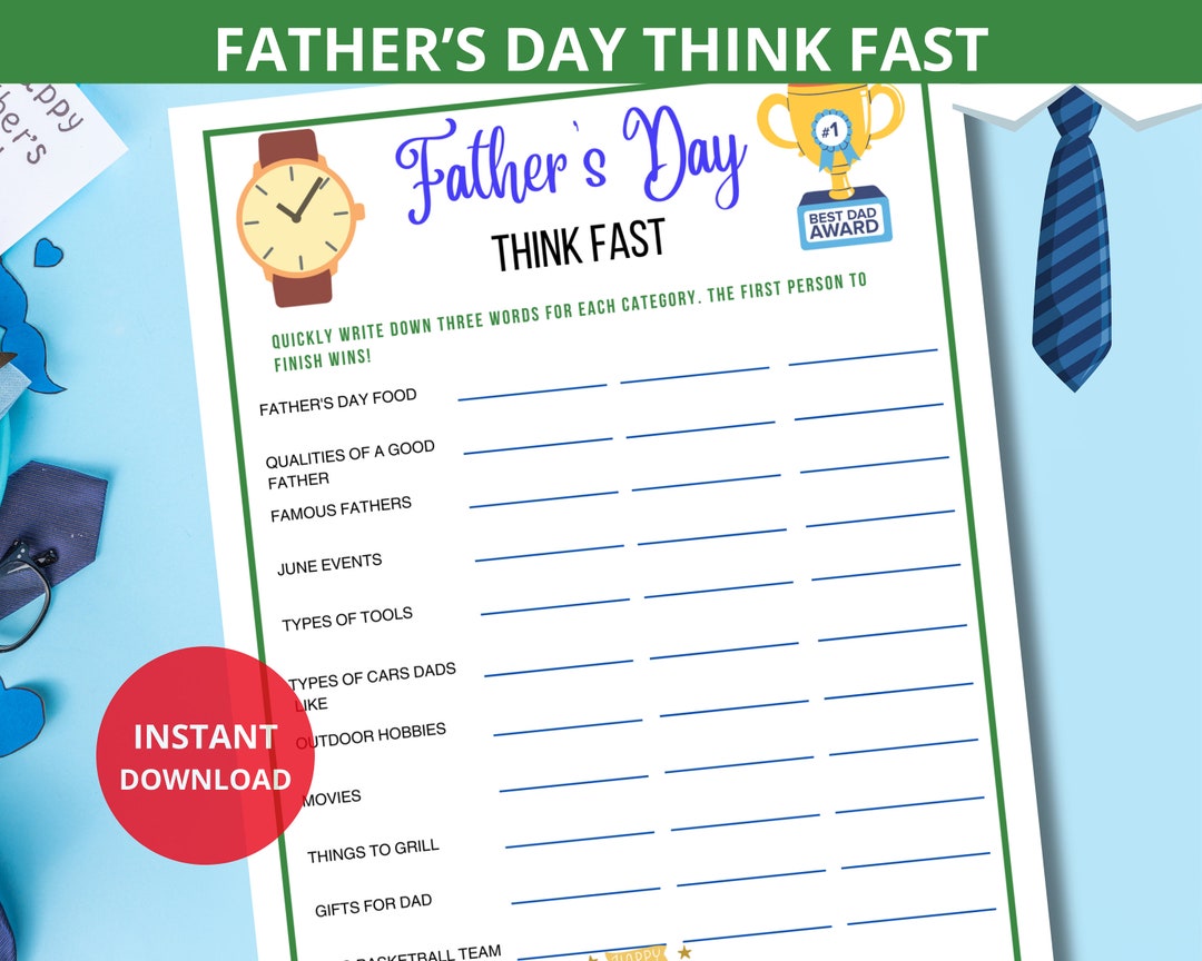 Think Fast Fathers Day Game,fathers Day Activity ,fathers Day Cookout ...