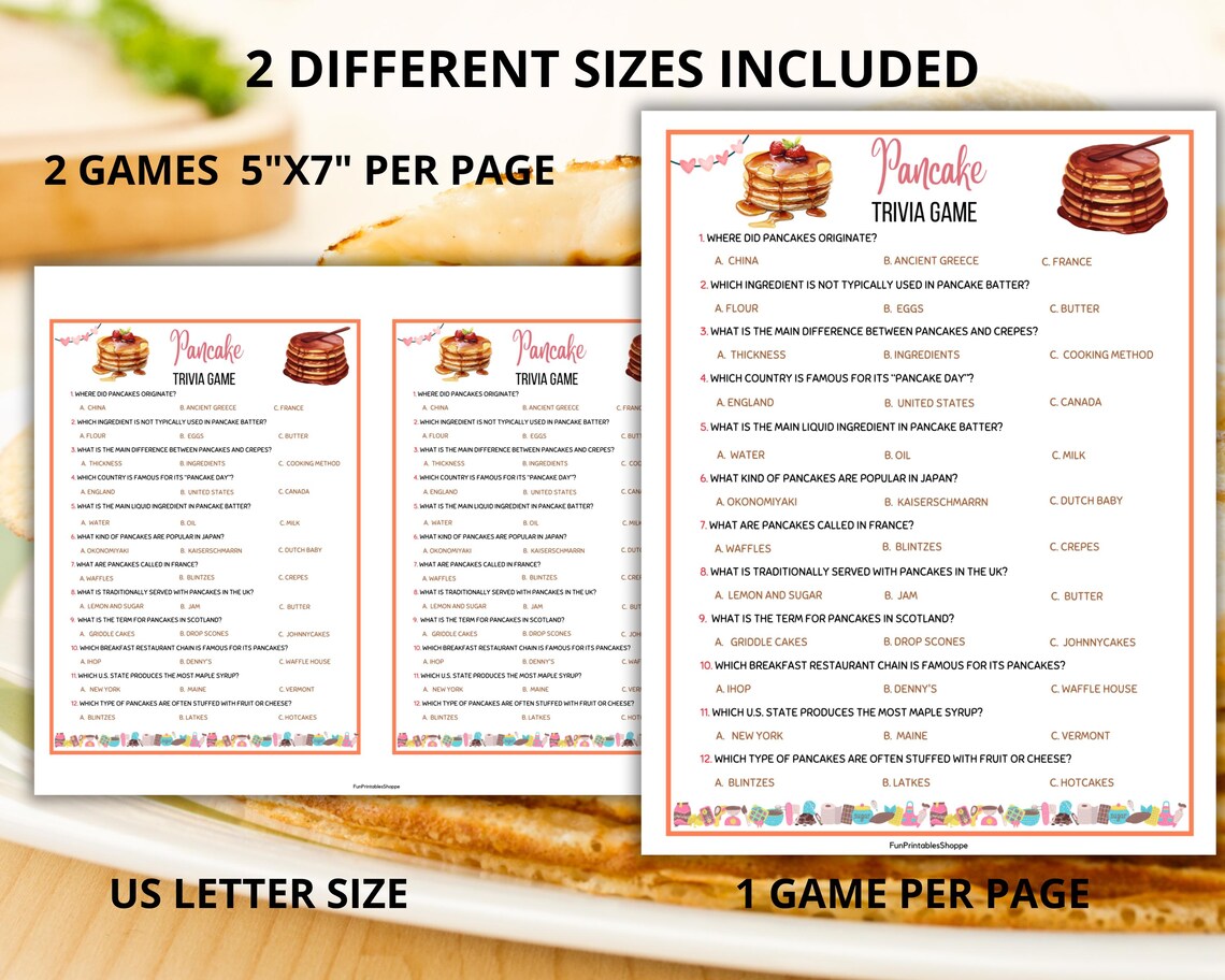Pancake Trivia Game,pancake Day Game,pancake Quiz,pancake Party Games ...