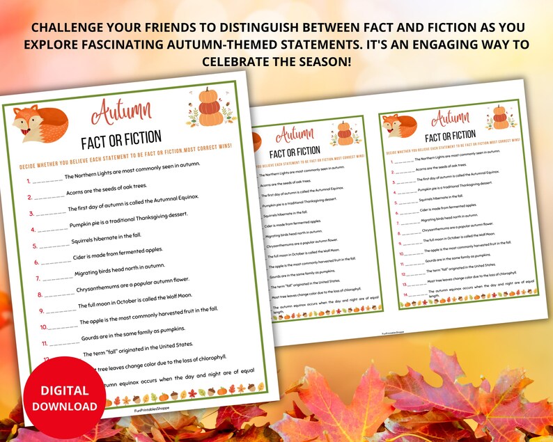 Autumn Fact or Fiction,fall Trivia,fall Trivia Question,autumn Quiz,fun ...