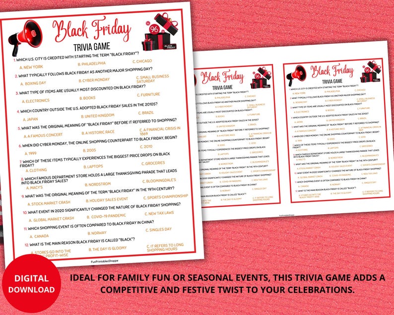 Black Friday Trivia,november Trivia Game,month Trivia Game,november ...