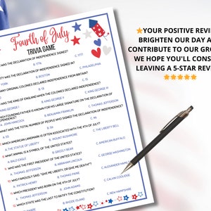 4th of July Trivia Game,july Trivia,summer Trivia Quiz,fourth or July ...
