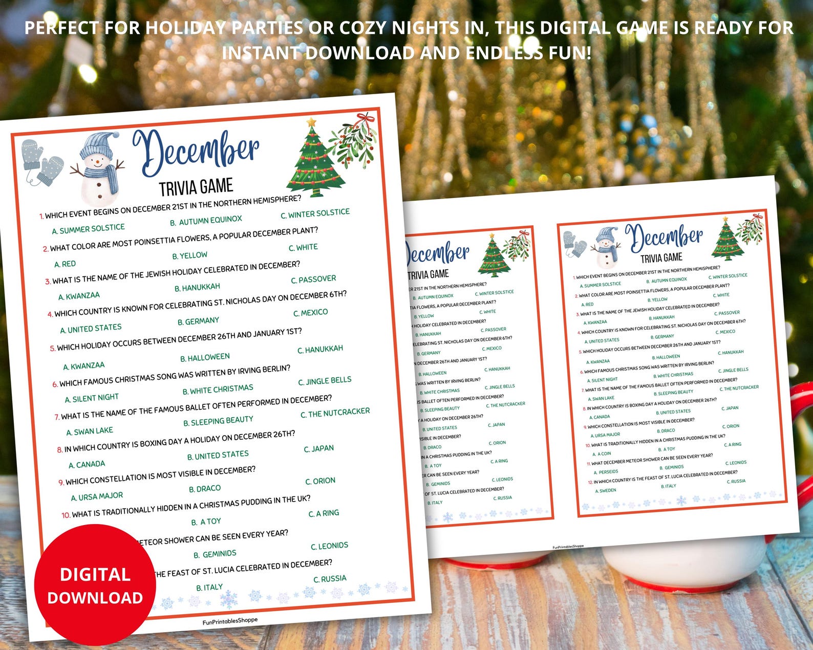 December Trivia Game,winter Holiday Game,december Quiz,winter Season ...