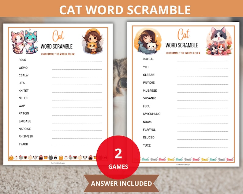 Cats Word Scramble,cat Party Game,word Search,cat Birthday Party ...