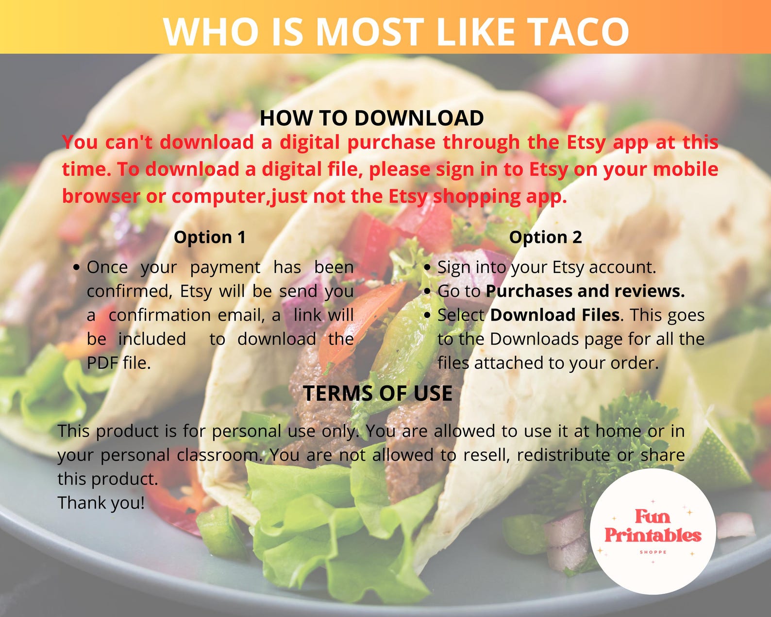 Who is Most Like the Taco,mexican Party Game,taco Tuesday Game,taco ...