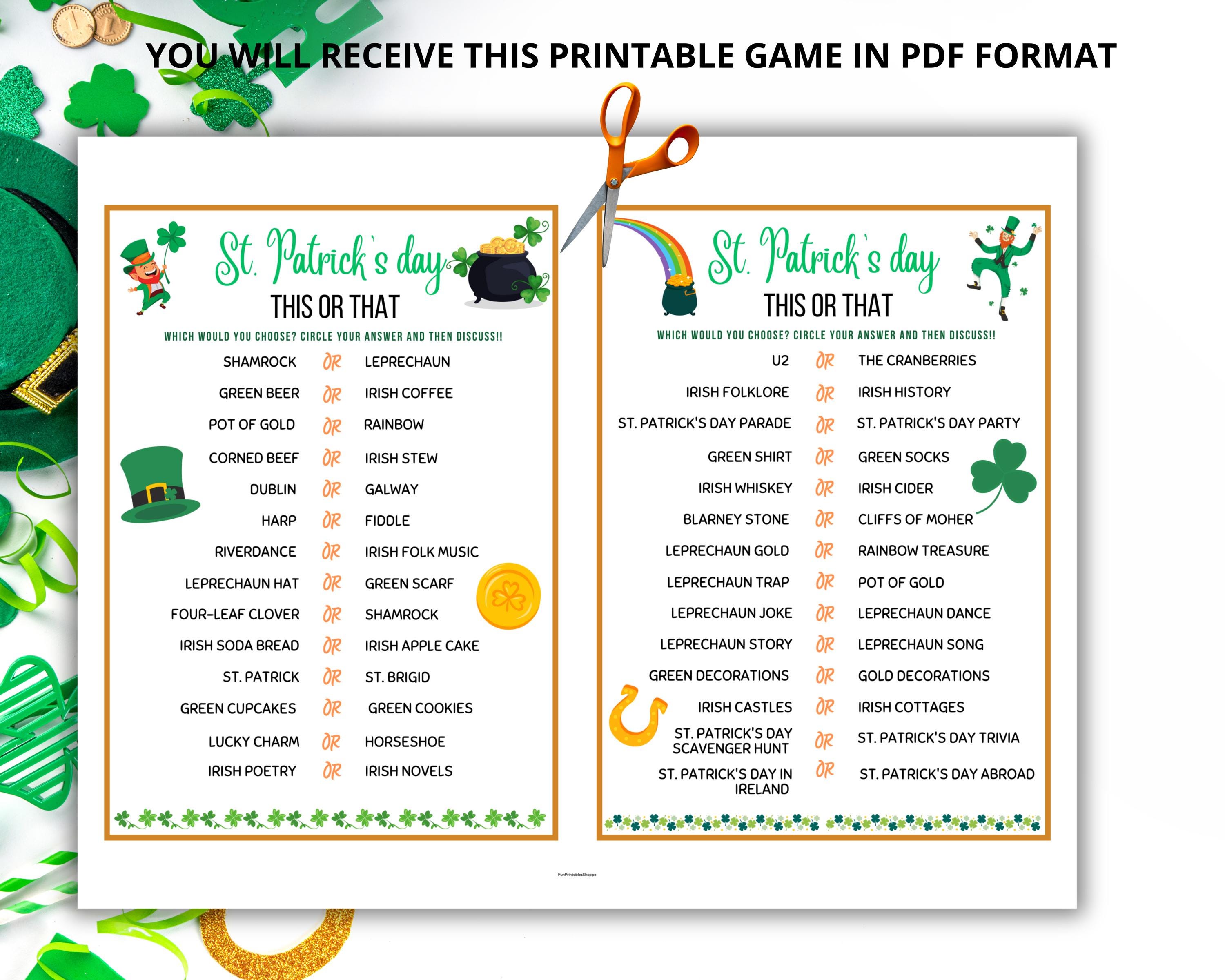 St Patrick's Day This or That Game,st Patrick's Day Would You Rather,st ...