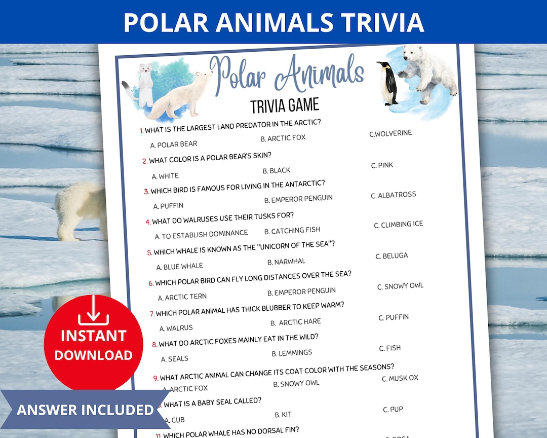 Polar Animals Trivia,winter Trivia,arctic Animals Game,wildlife Facts ...