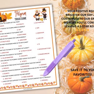 Thanksgiving Trivia Game,pilgrim Trivia Quiz,friendsgiving Games ...