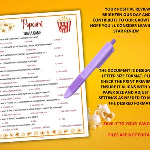 Popcorn Trivia Game,popcorn Quiz Game,food Trivia,popcorn Bar Activity ...