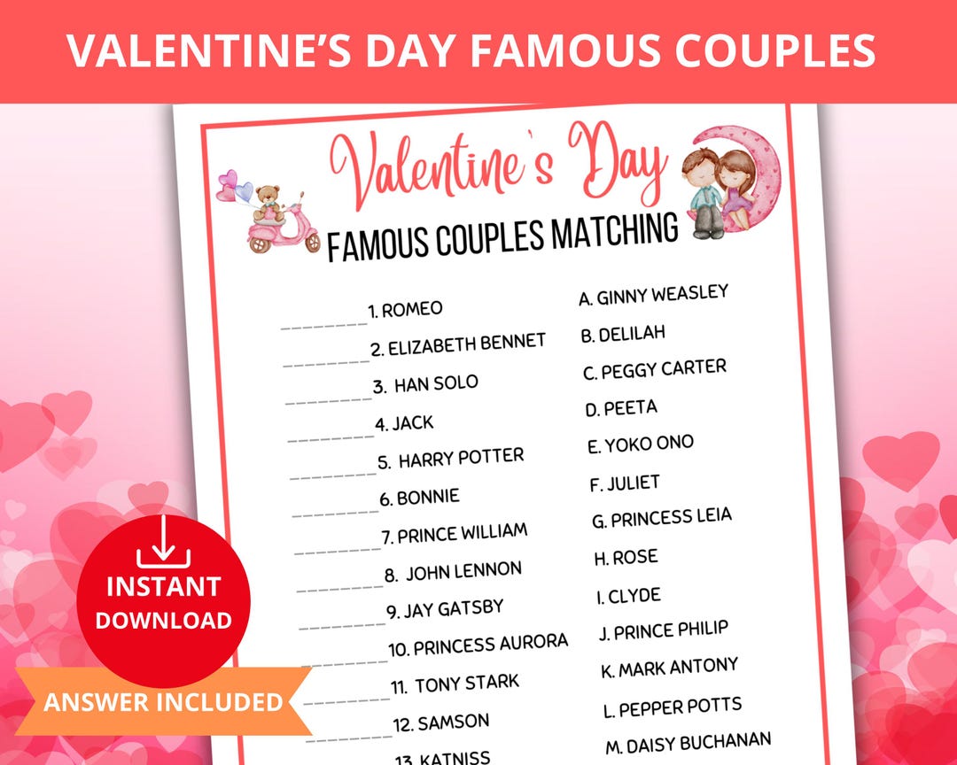 Valentine's Day Famous Couples,famous Couples Matching Game,valentines ...
