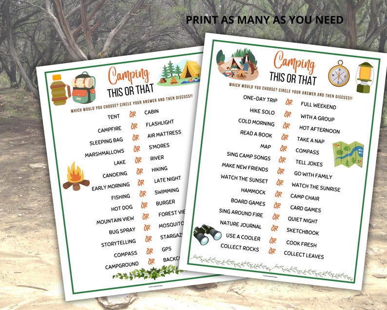 Camping This or That,campground Games,would You Rather,camping Party ...