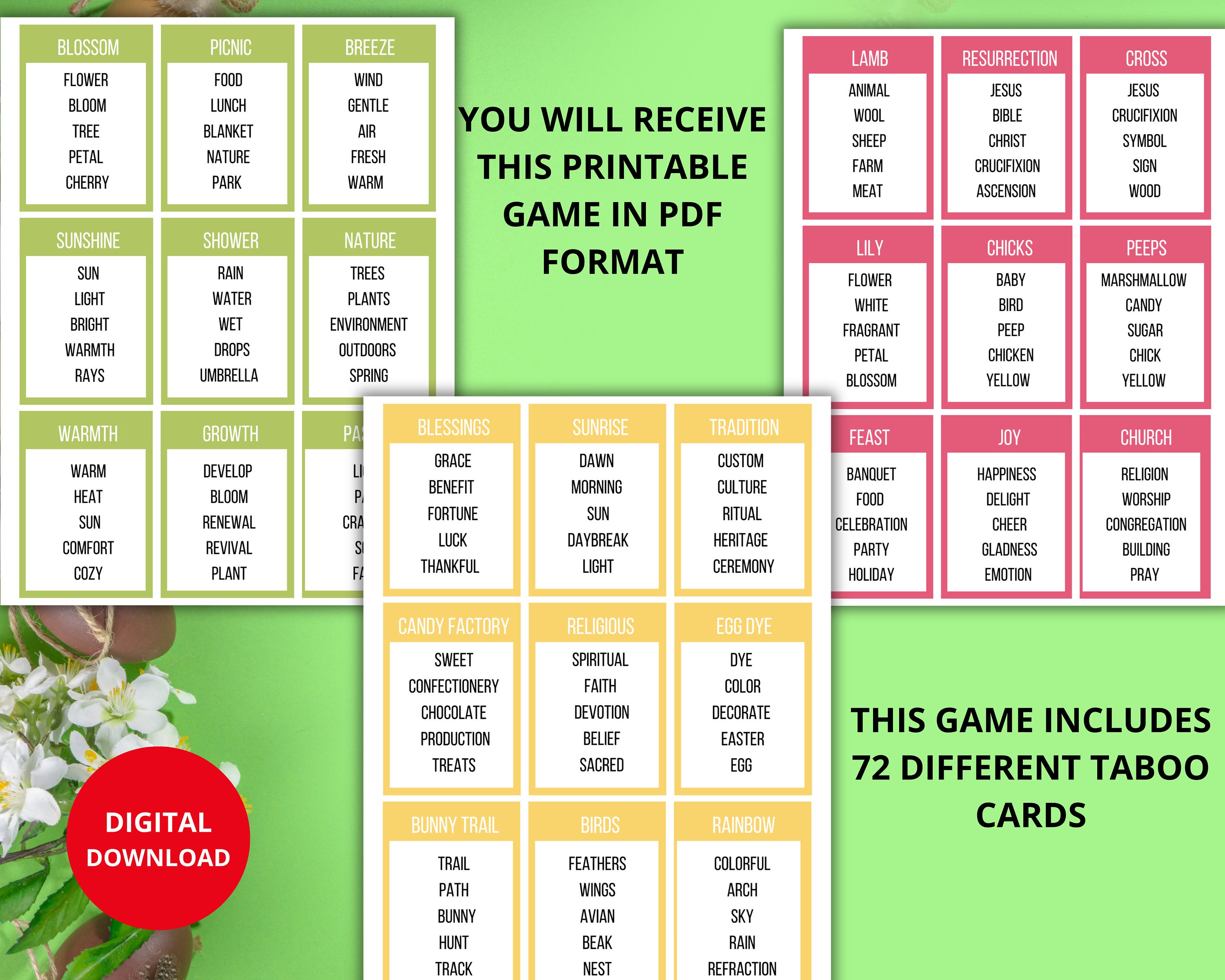 Easter Taboo Cards,easter Party Game,easter Activity,easter Taboo Word ...