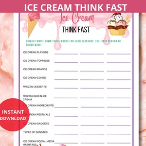 Ice Cream Quick Think,ice Cream Think Fast,ice Cream Party Game,ice ...