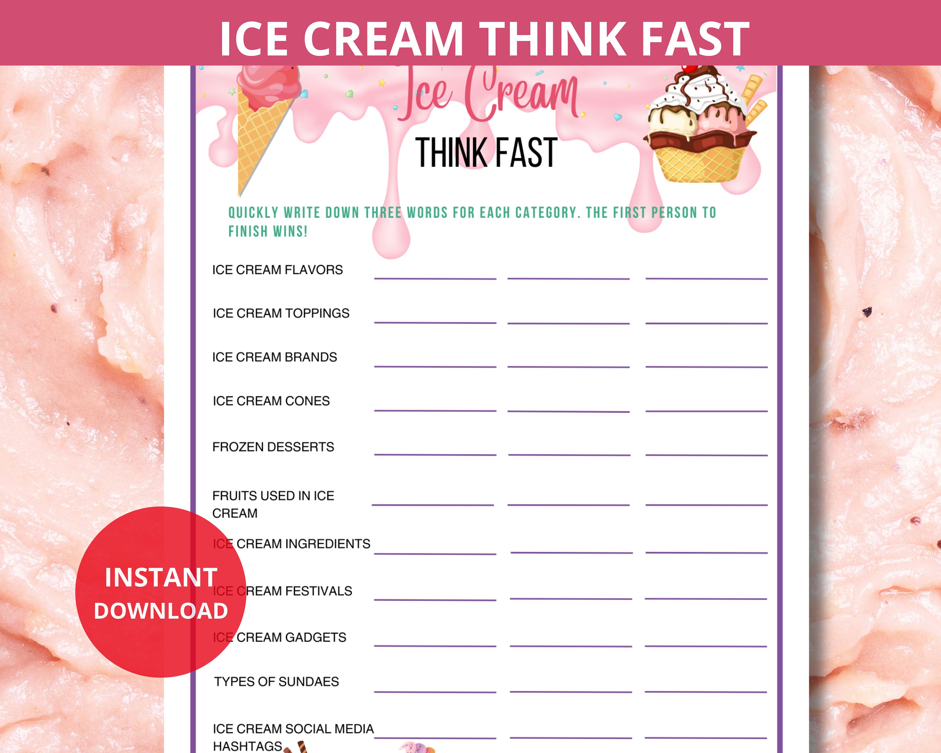 Ice Cream Quick Think,ice Cream Think Fast,ice Cream Party Game,ice ...