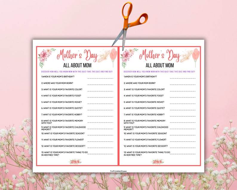 All About Mom Quiz,all About My Momma,mommy,mother's Day Printable Game ...