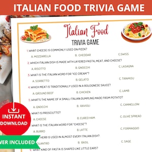 Italian Food Trivia Game,italian Food Quiz,pasta Party Trivia Game ...