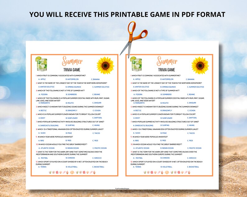 Summer Trivia Game,summer Office,summer Quiz,summertime Game,pool Party ...