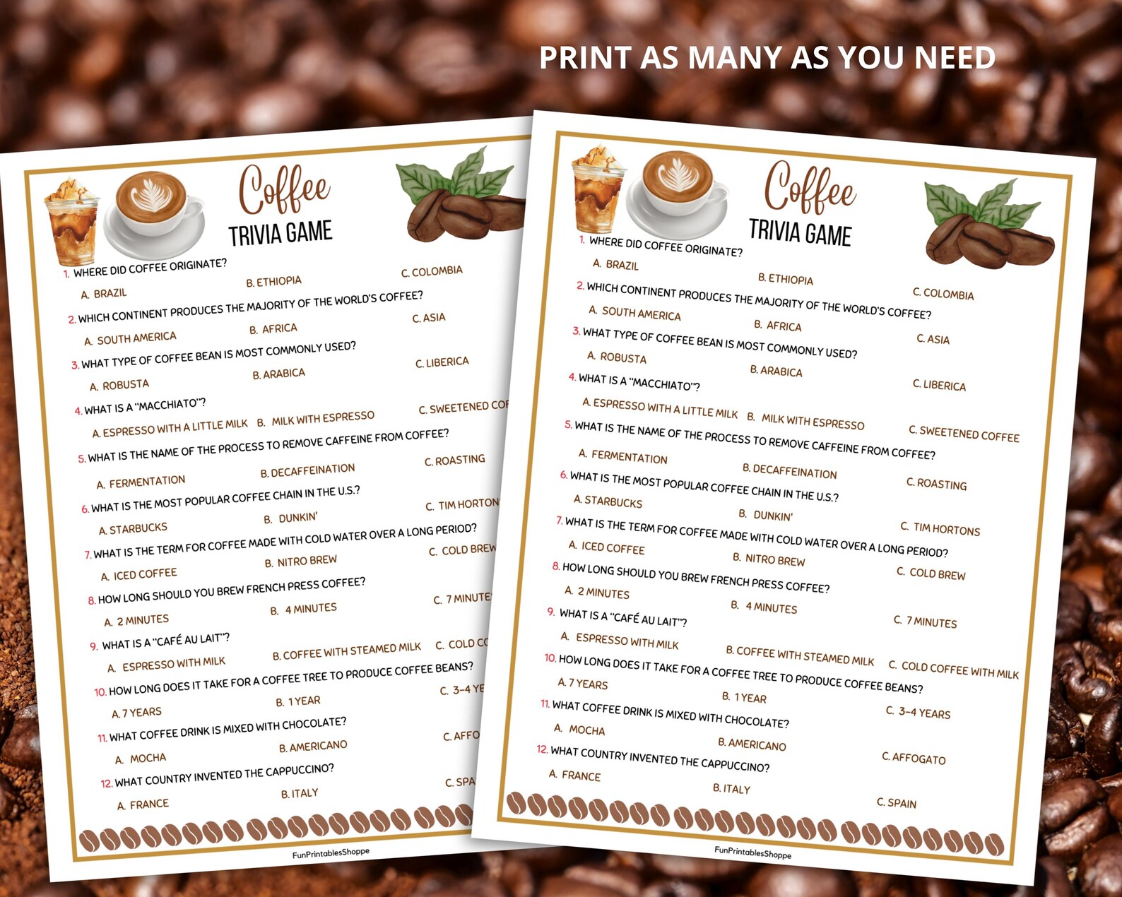 Coffee Trivia Game,coffee Shop Game,coffee Quiz,coffee Lover Game ...