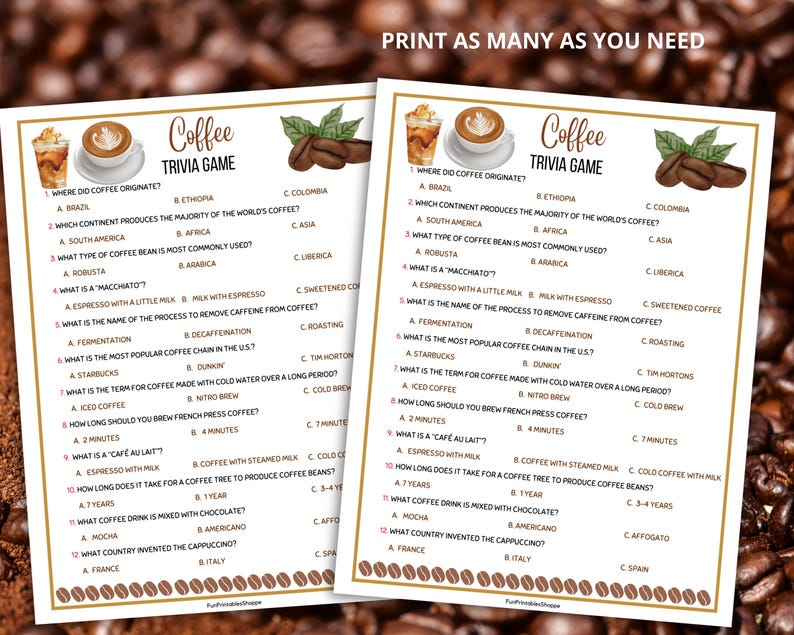 Coffee Trivia Game,coffee Shop Game,coffee Quiz,coffee Lover Game ...