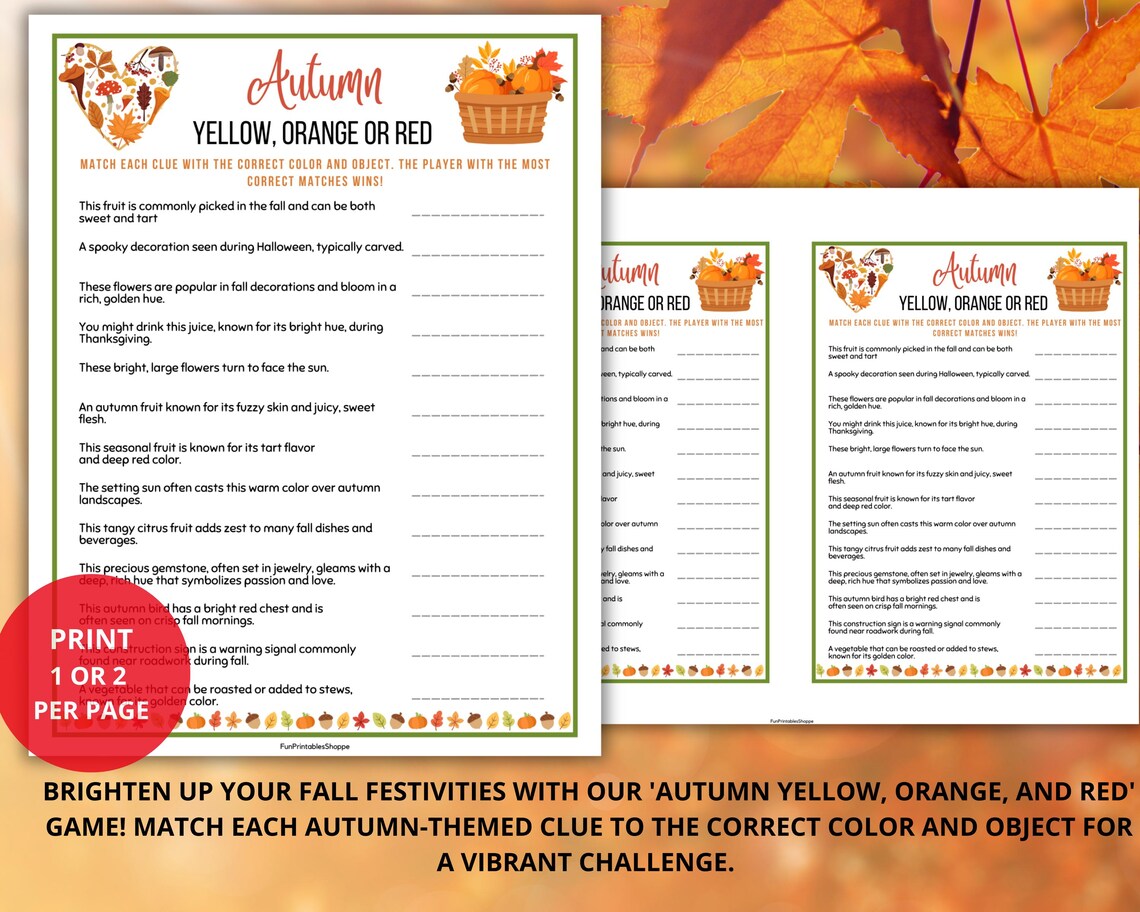 Fun Fall Activity,autumn Party Game,autumn Trivia,fall Festival Game ...