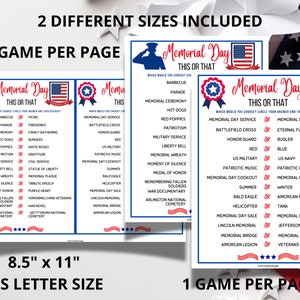 Memorial Day This or That,memorial Day Trivia,patriotic Game,memorial ...