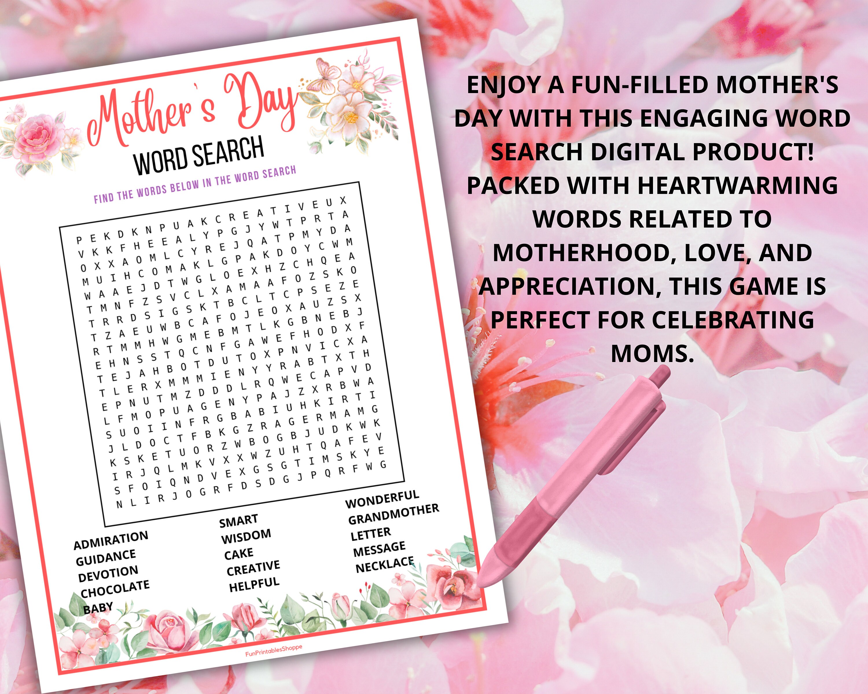 Mother's Day Word Search,mother's Day Games,mom Word Search,mom Party ...